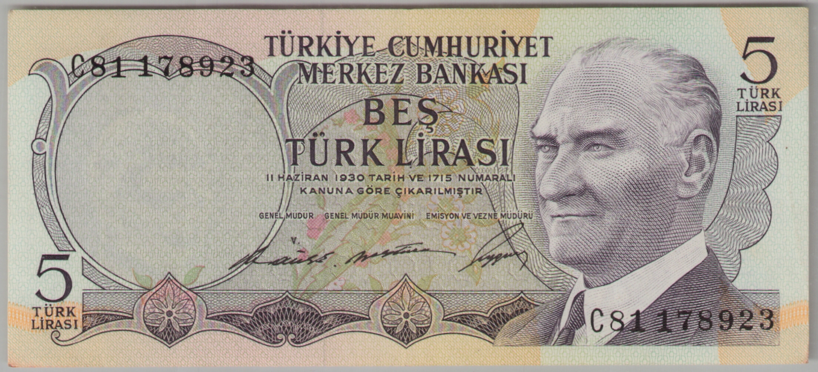 6.Emisyon 1.Tertip 5 Lira [C81] > TC Kağıt Paraları > Koleksiyon.Org